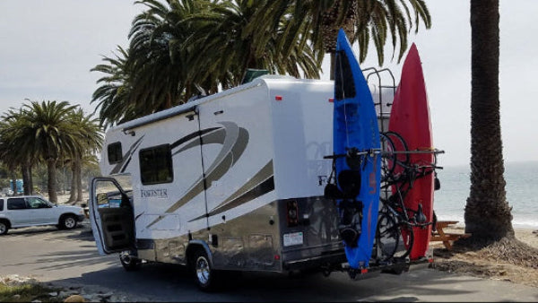 Vertical YAKUPS brand RV Kayak carrier for bikes,kayaks, paddleboards