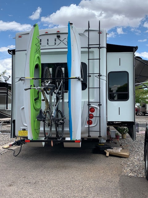 Vertical YAKUPS brand RV Kayak carrier for bikes,kayaks, paddleboards